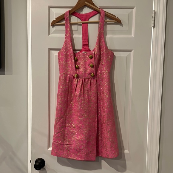 Milly | Dresses | Milly Dress Pink And Gold Jacquard Fabric | Poshmark